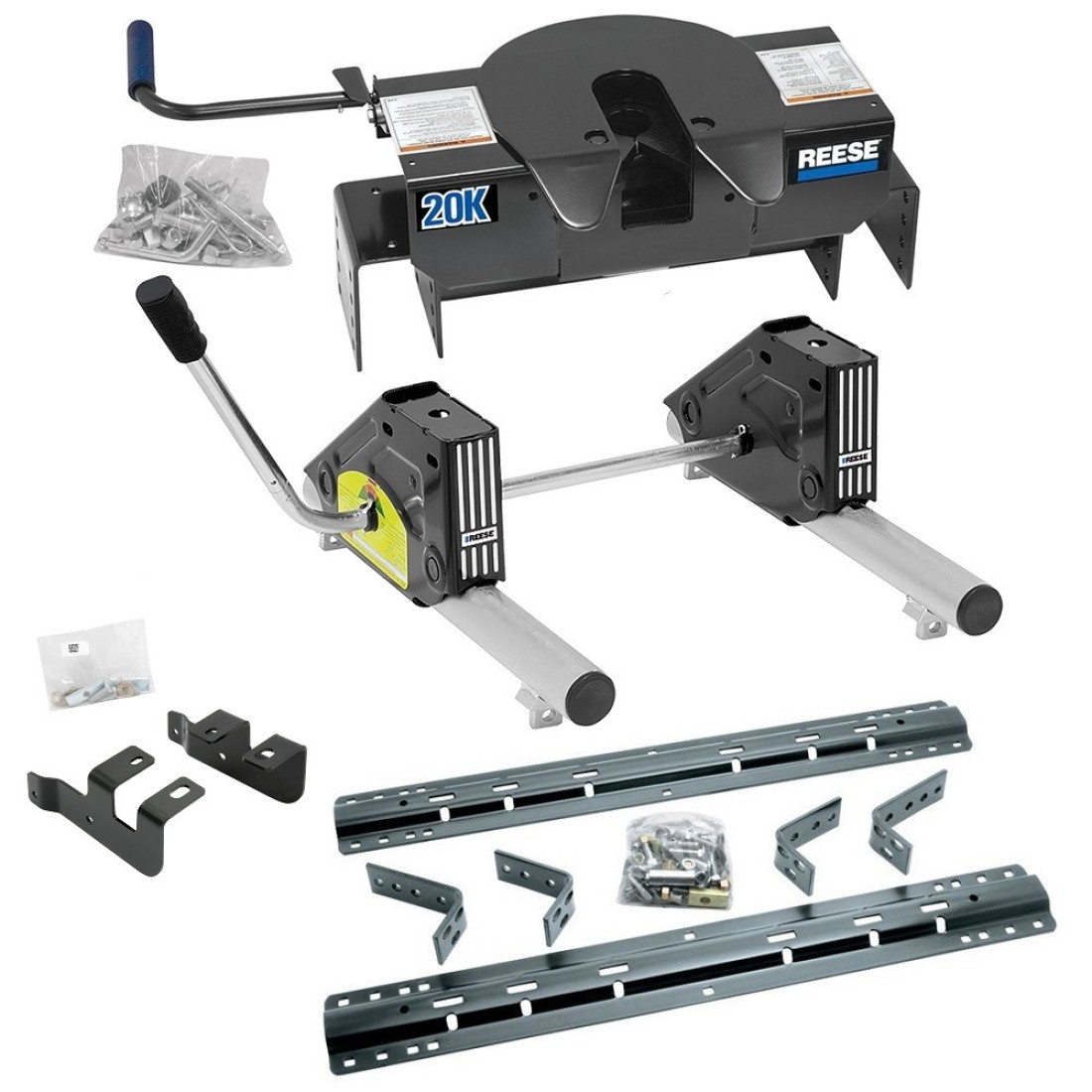 Reese Dual Jaw 20K Fifth Wheel Trailer Hitch w/ Round Tube Slider and Rails For 14-22 RAM 2500 ...